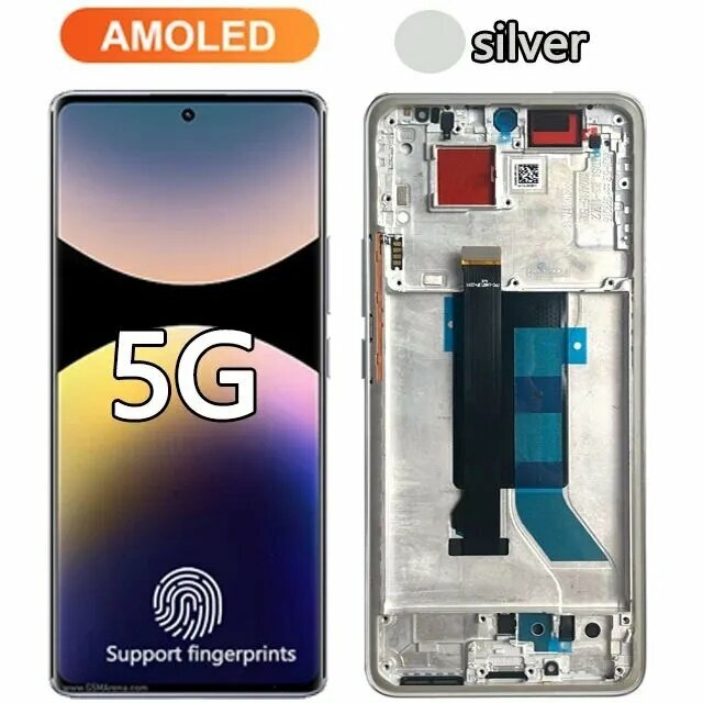 Для Xiaomi Redmi Note 14 Pro 5G 24090RA29G, LCD дисплей с рамкой, сенсорный экран, сборка панели дигитайзера, серебристый