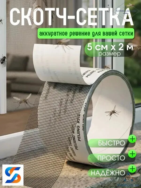 Скотч для ремонта москитной сетки 5см*2м, заплатки для москитной сетки