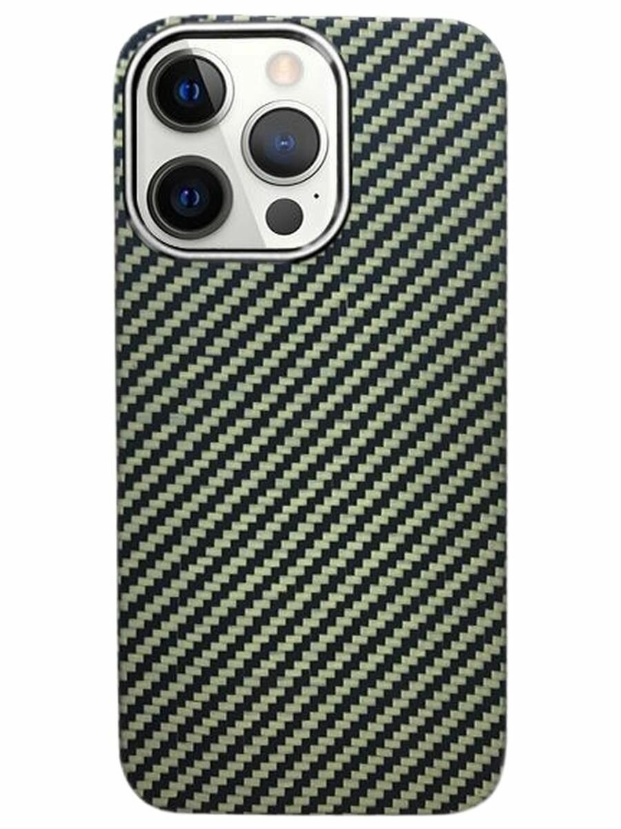 Чехол на iPhone 12 PRO MAX, кевлар (арамид) сверхпрочный, темно-зеленый