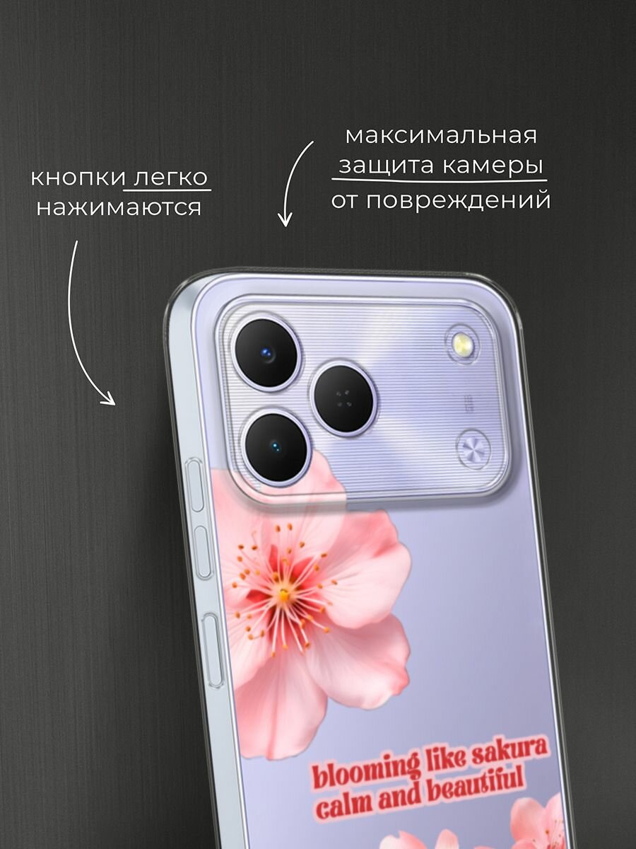 Чехол на Tecno Spark 50 / Текно Спарк 50 с принтом Blooming like sakura, прозрачный — фото 1