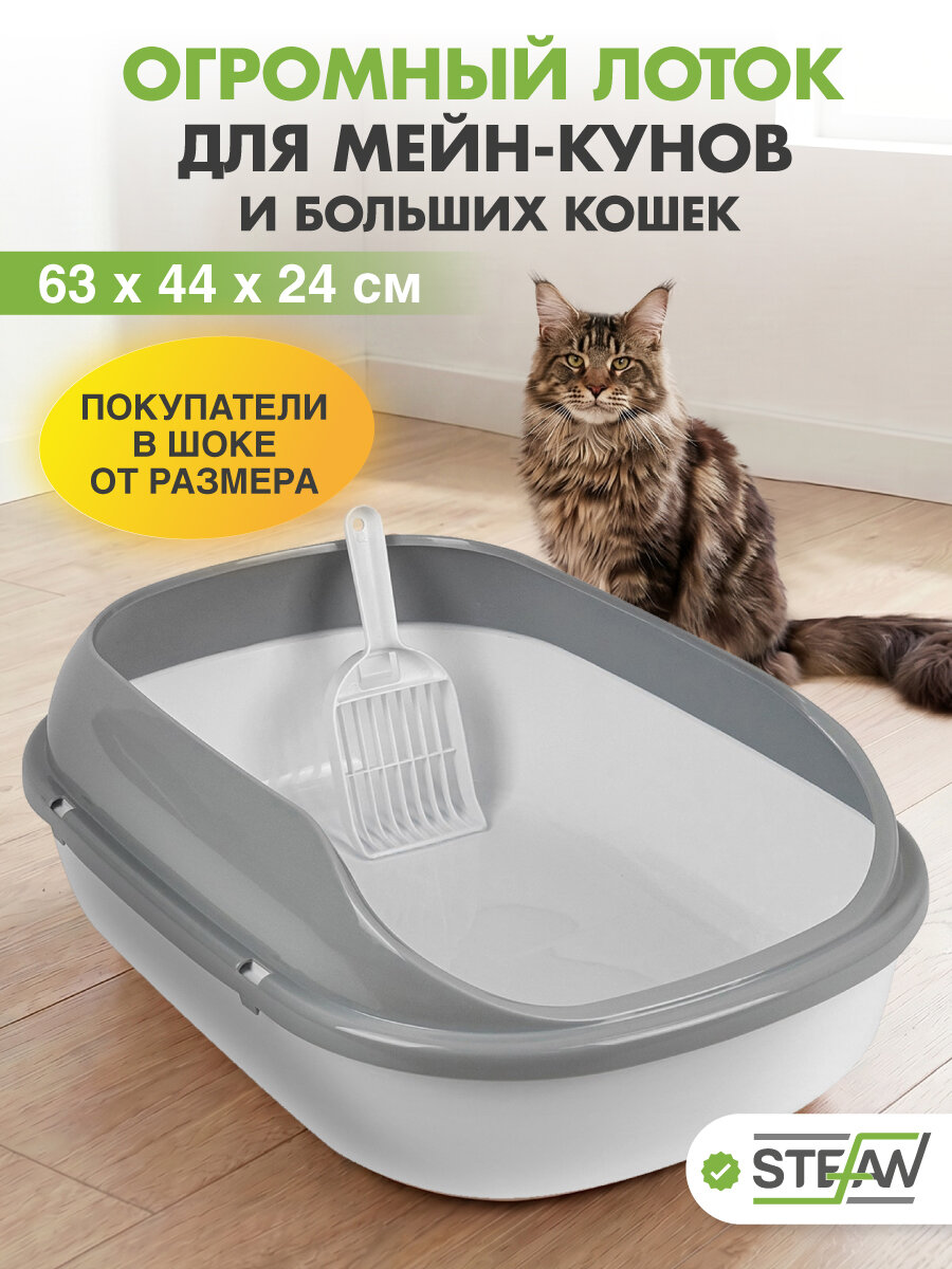 Большой лоток для кошек с высокими бортами STEFAN (Штефан), большой (ХL) 63х45х21, белый, BP29010