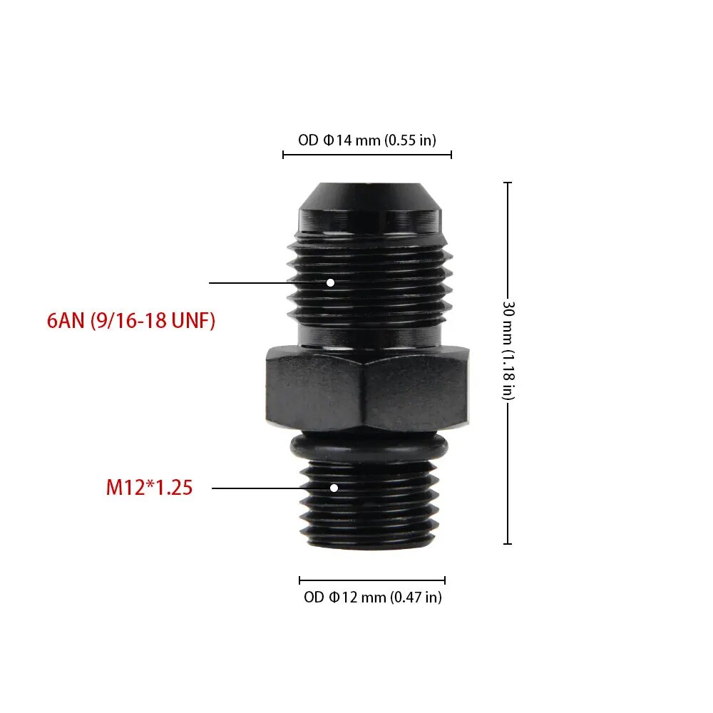 Фитинг 6AN (9/16-18 UNF) to M12x1.25, черный