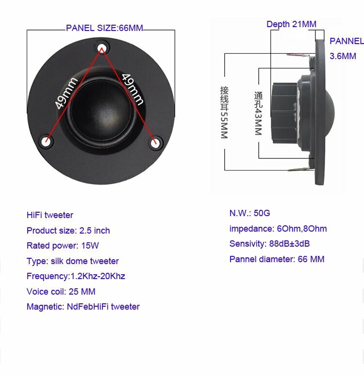 Sounderlink Audio Labs мини динамики 25 ядер 15 Вт 6/8 Ом 6Ohm, 2.5inch-66MM