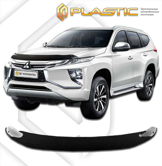 Дефлектор капота Mitsubishi Pajero Sport 2019-н. в. Черный глянцевый СА Пластик
