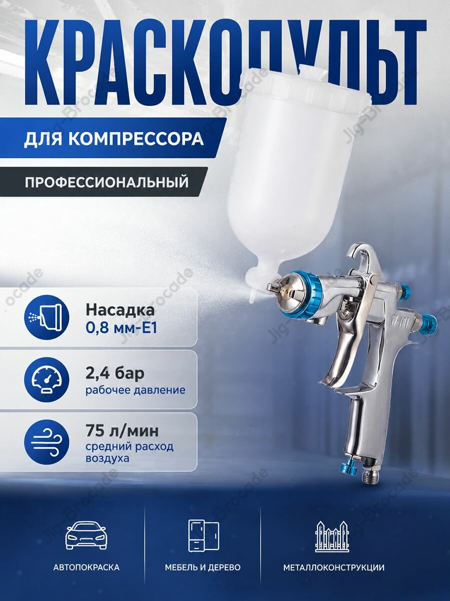 Краскопульт для компрессора W-101, 0,8 мм-E1, сплав, ПВХ-стакан 400 мл