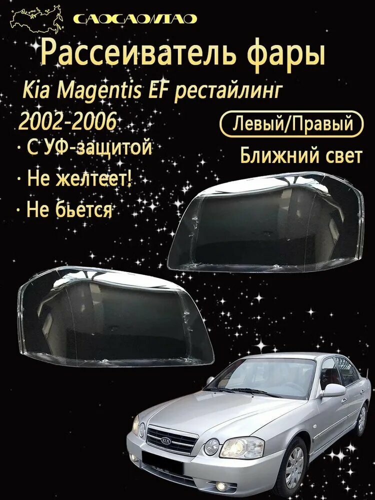 Ремкомплект фары, 2 шт, арт. Рассеиватель фары на Kia Magentis EF рестайлинг 2002-2006 выбор левый правый комплект поликарбонат с УФ-защитой не желтеет.