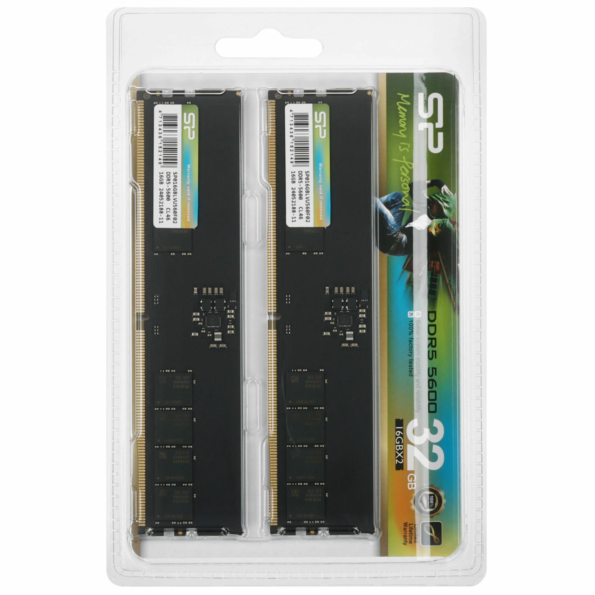 Оперативная память UDIMM Silicon Power (SP032GBLVU560F22) 32 ГБ - DDR5, 16 ГБ х 2 шт, 5600 МГц, PC44800