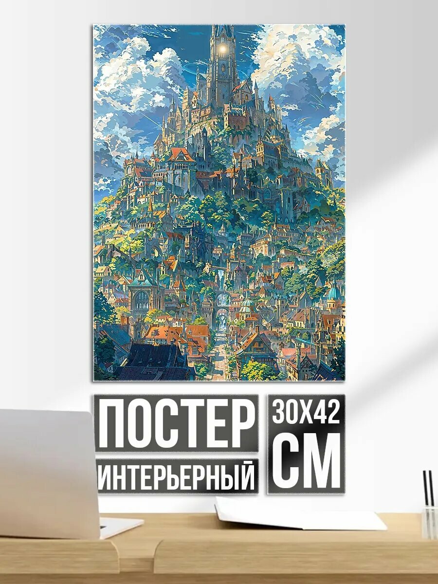 Плакат постер Сказочный город на горе