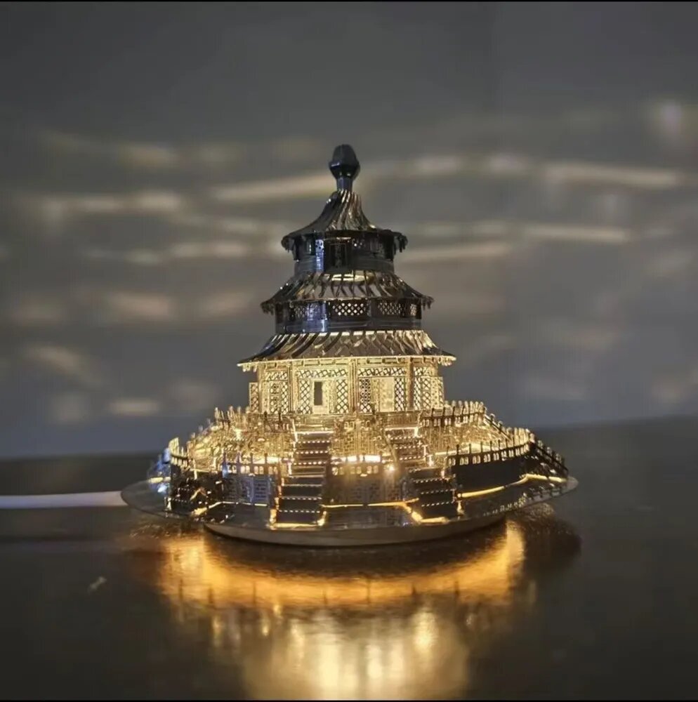 Храм Небес (Желтый свет) 3D Металлическая модель бросает вызов веселью DIY Взрослые игрушки