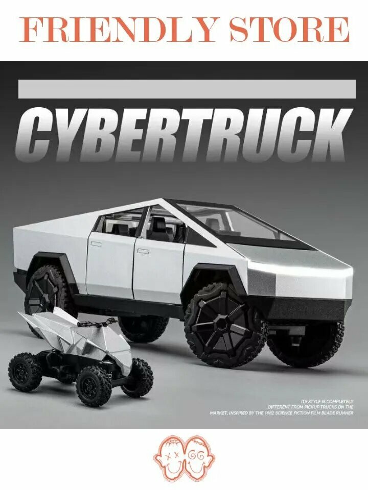Tesla Cybertruck Металлическая модель 1/36, надежная игрушка-машинка с функцией отдачи, открываемые двери, безопасная для детей, подарок для коллекционеров