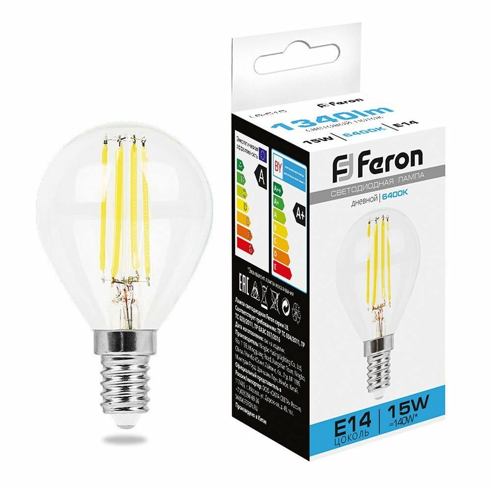 Лампа светодиодная LB-515 Шарик E14 15W 230V 6400K комплект 3 штуки, Feron 38251