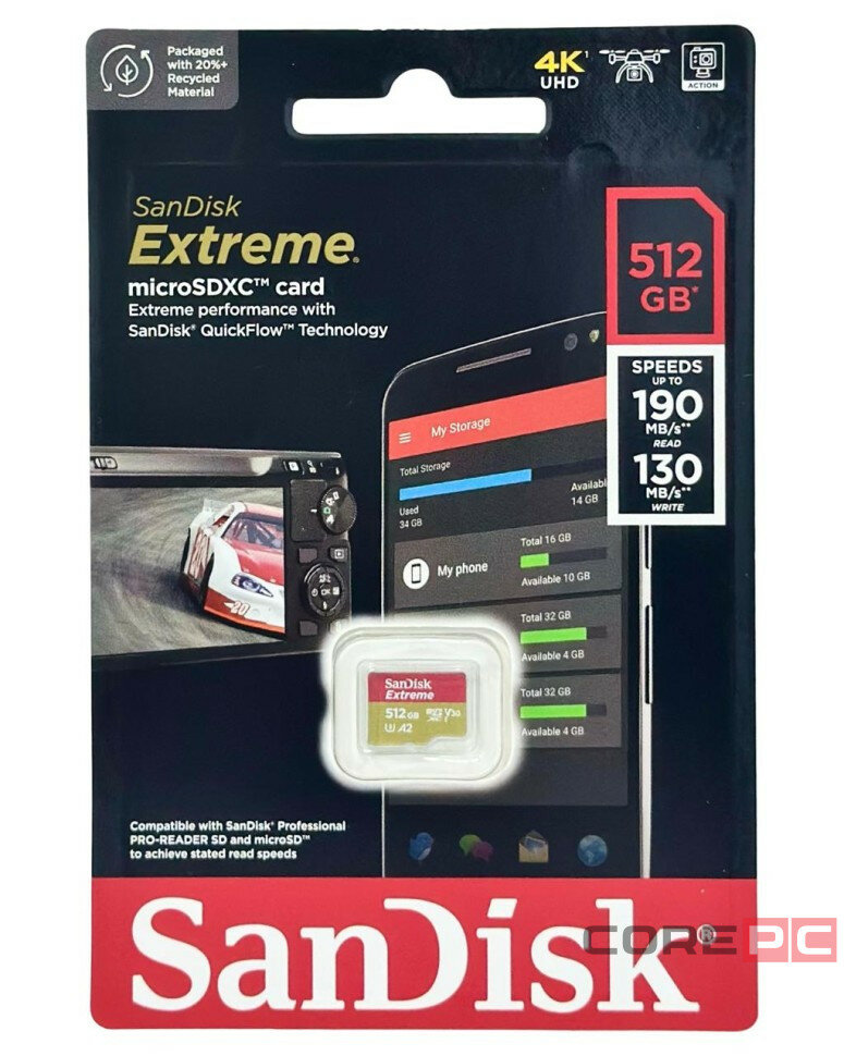 Micro SDXC карта памяти Sandisk Extreme 512GB 190MB/s UHS-I (SDSQXAV-512G-GN6MN)
