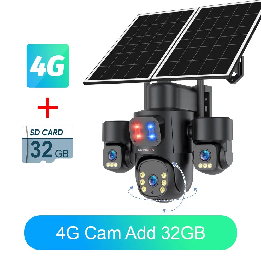 Камера наблюдения LS VISION AOV/PIR 3-Screens 4g Solar Camera с оптическим зумом для улицы и дома с цветным ночным видением и автоматическим трекингом