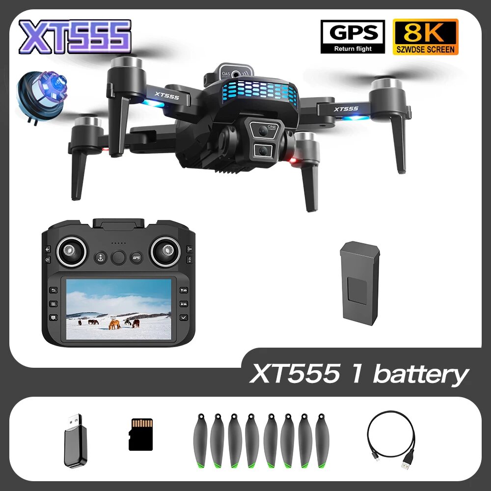 2026 New XT555 GPS Дрон Камера Профессиональная 4K HD Двойная Камера Безщеточный Мотор 5G WIFI FPV Складной Экран Дисплей Радиоуправляемый Квадрокоптер Игрушка