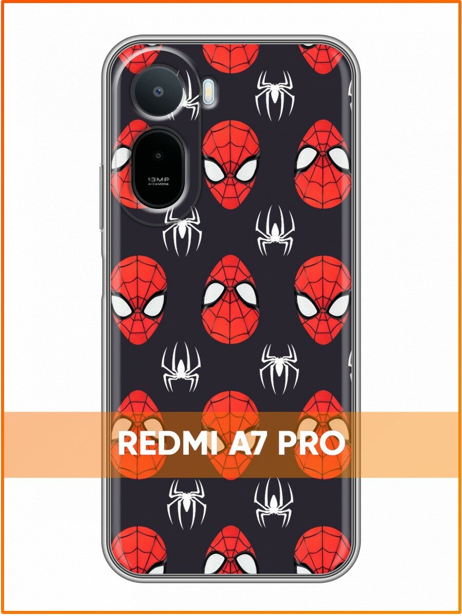 Чехол для RedMi A7 Pro, Poco C85x с принтом Человек паук с силуэтом паука (Редми А7 про, Поко с85х)