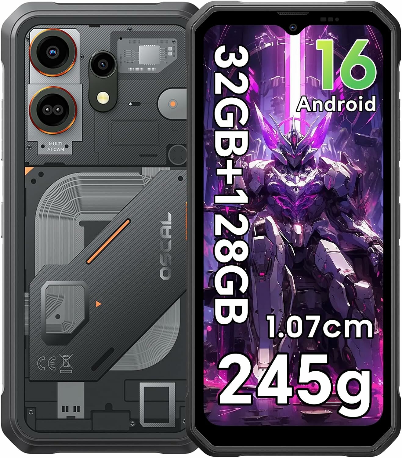 Мобильный телефон OSCAL Marine 3 Outdoor, Android 16, 32 (8+24) ГБ 128 ГБ, 6,56-дюймовый экран