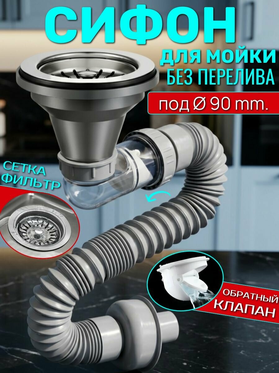 Сифон для кухонной мойки без перелива