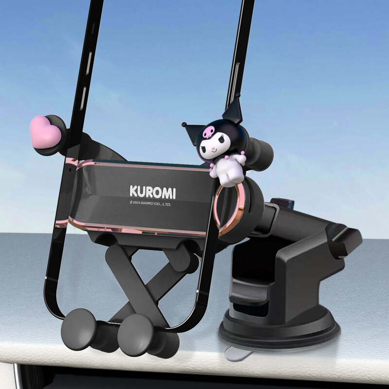 Sanrio Kuromi Черный двойной держатель для телефона в автомобиль на вентиляцию и приборную панель, 360° поворотная