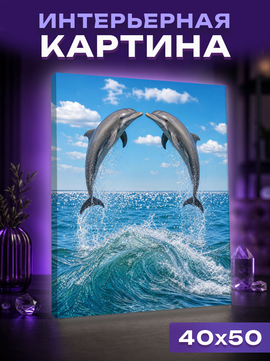 Интерьерная картина Танец дельфинов над волной