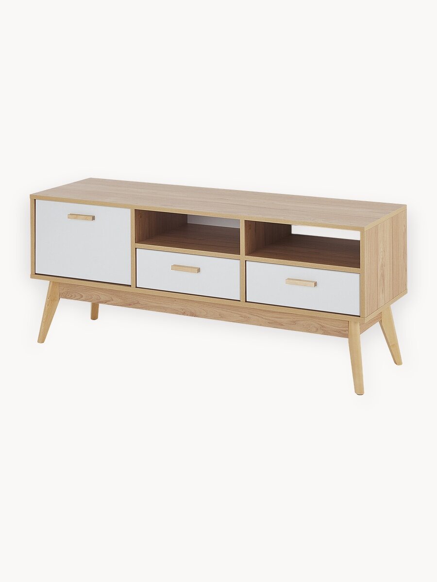 Тумба под ТВ SCANDICA Хортен, 128х57х40, цвет дуб натуральный светлый/бланж