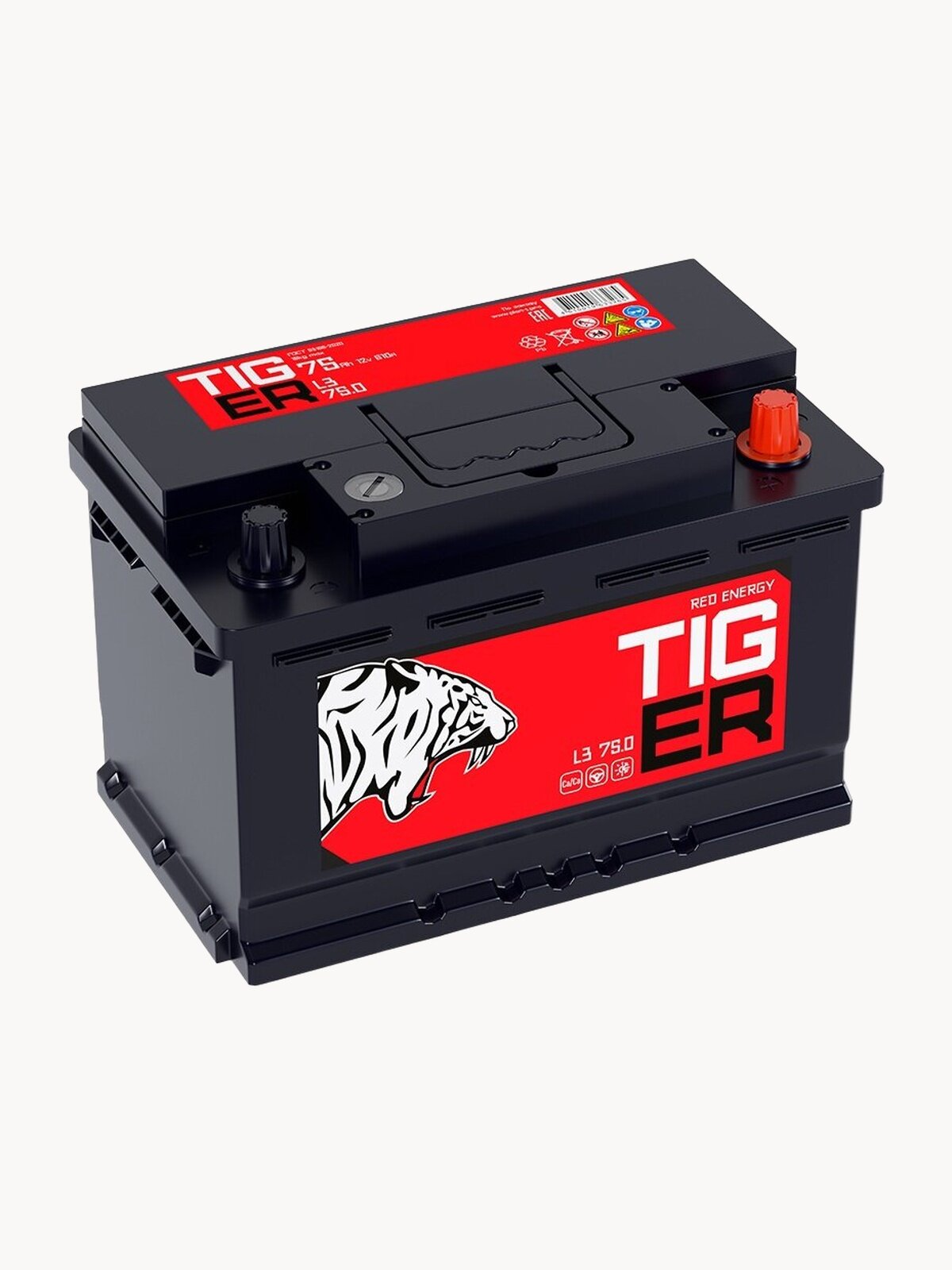 Аккумулятор автомобильный Tiger Red Energy PS 75 А/ч 610 А обр. пол. Евро авто (278х175х190)
