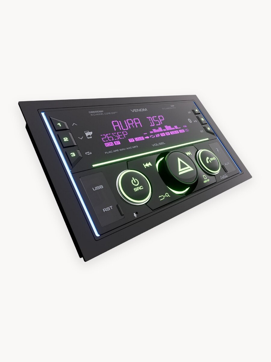 Магнитола процессорная Aura VENOM-D868DSP 2DIN, Bluetooth, 4 RCA выходов, USB-порт, Android/iOS, черная