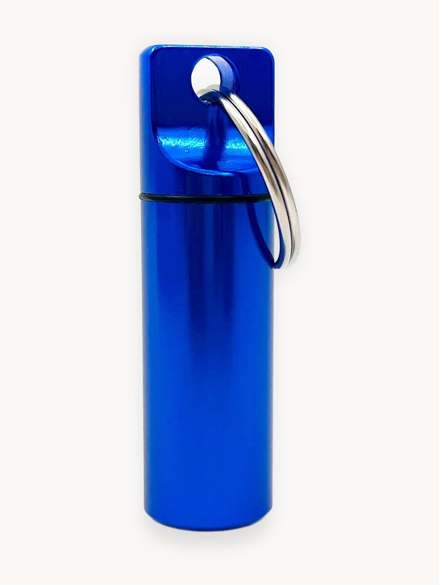 Таблетница - брелок на день, 1 раздел, контейнер для таблеток металлический маленький (синий)