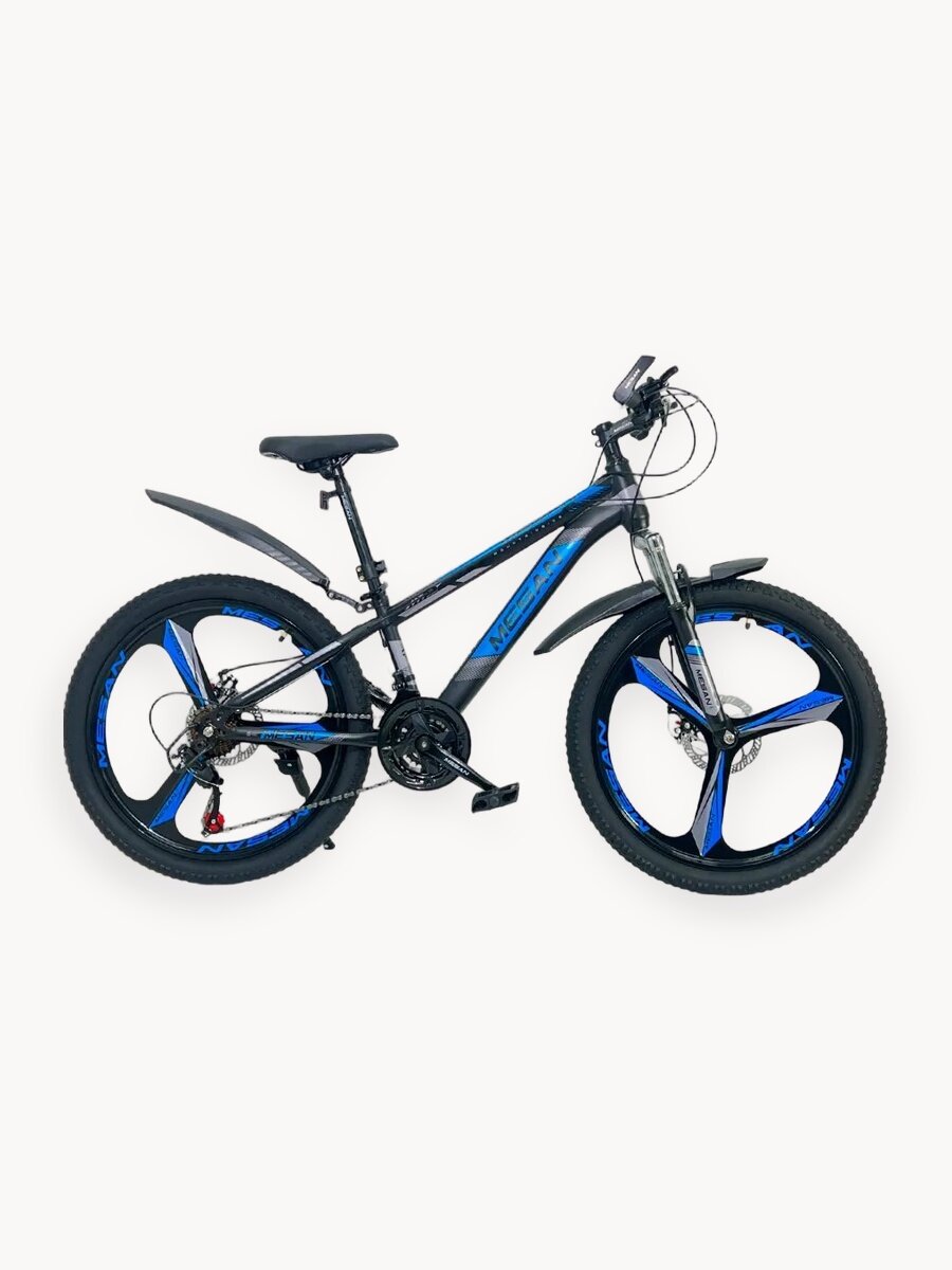 Велосипед горный, для подростков, скоростные колеса 24", черный, синий