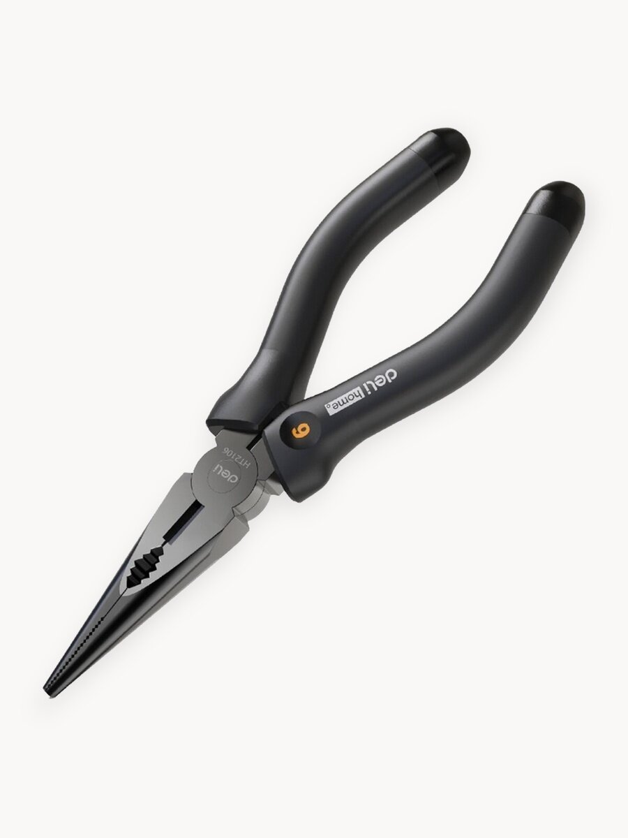 Удлиненные плоскогубцы Deli "Home Series Black" HT2106" (Эксклюзивный дизайн, софттач, возвратная пружина)