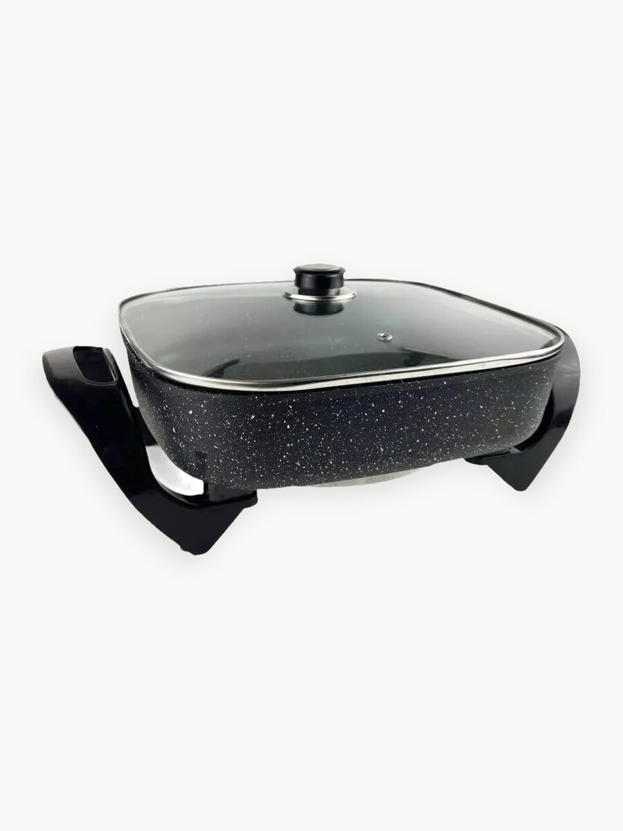 Электросковорода, 5,5 л, антипригарное покрытие, с крышкой, черная