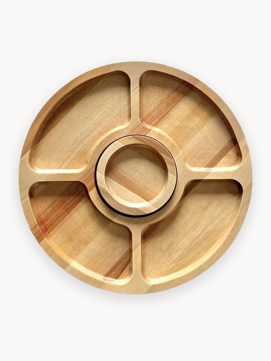 Менажница деревянная круглая с соусником, 28см