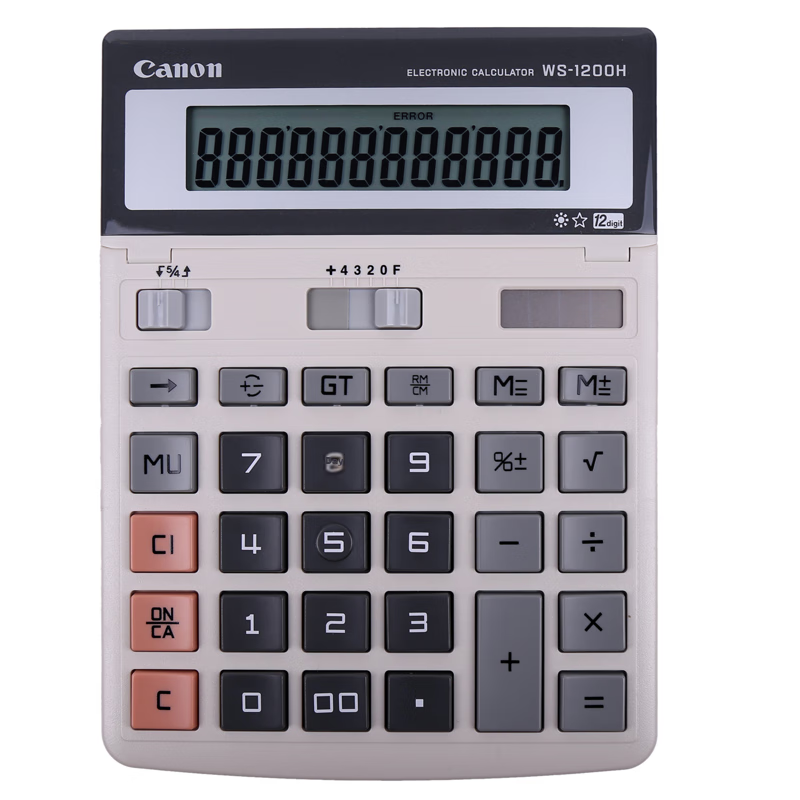 Canon WS-1200H 12-разрядный бизнес-калькулятор с большим экраном и двойным питанием для офиса Цвет：12 классических