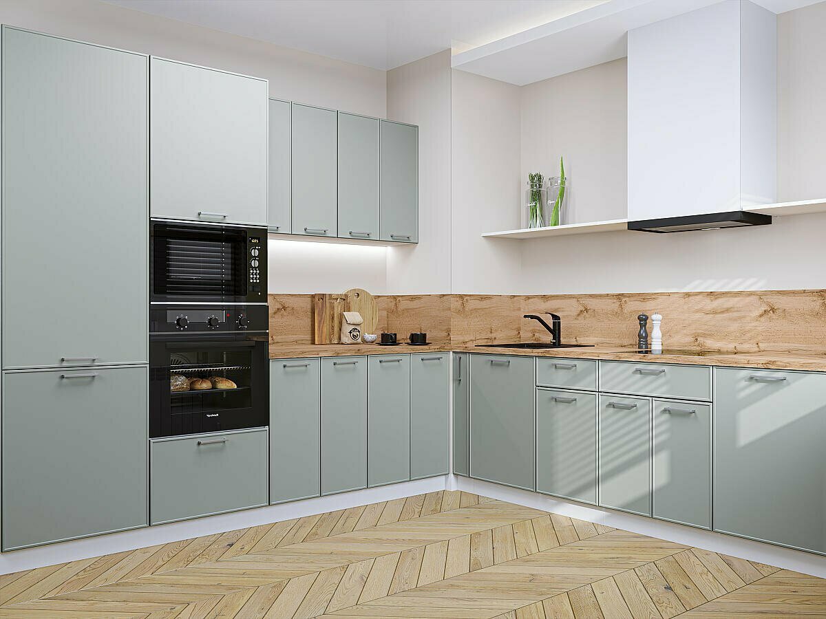 Кухня 2,4 м. Квадро-02 Готовый кухонный гарнитур 2140*2400-2150*600 Аквамарин