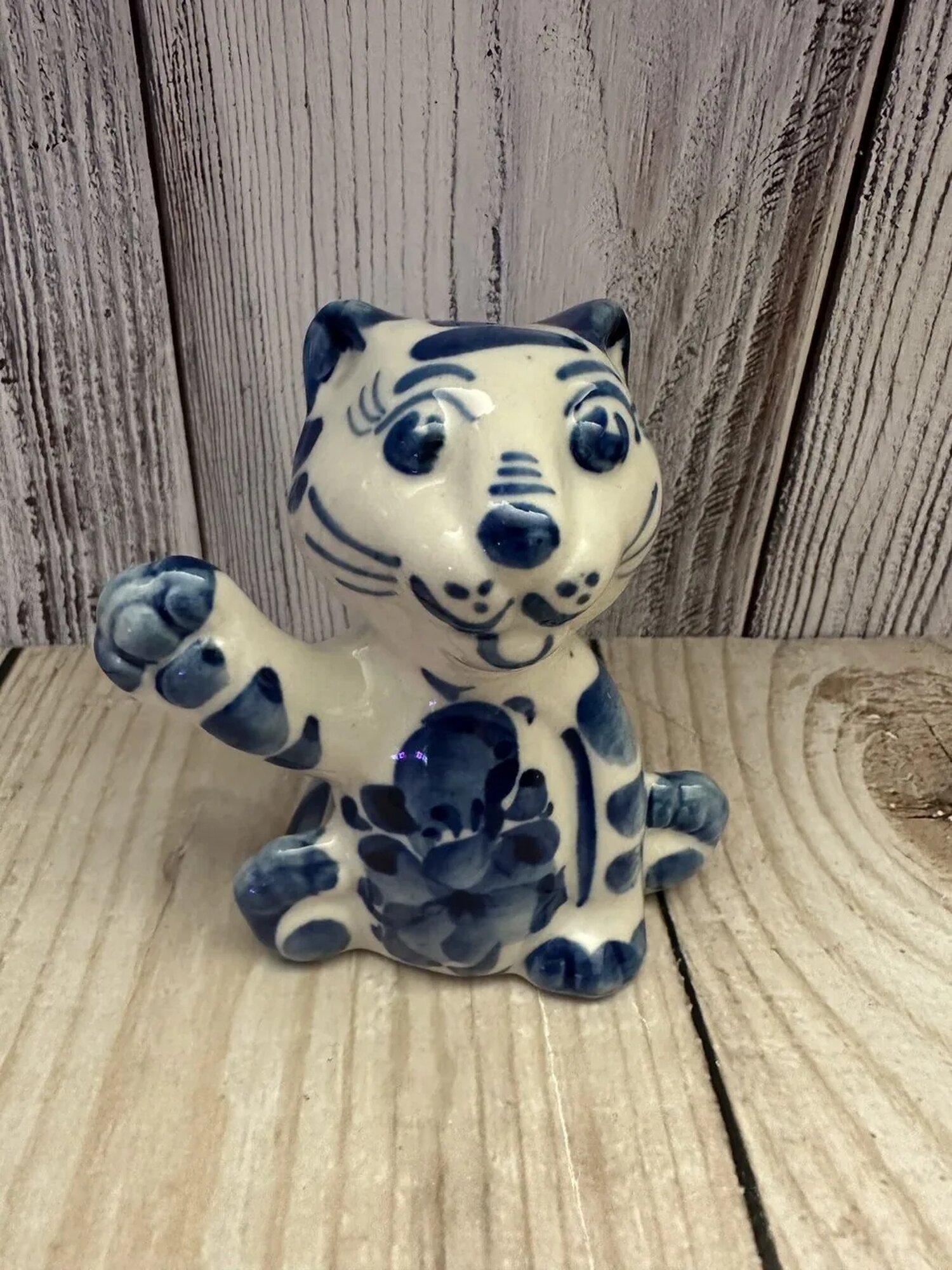 Статуэтка Тигрёнок Гжель Фарфор винтажная