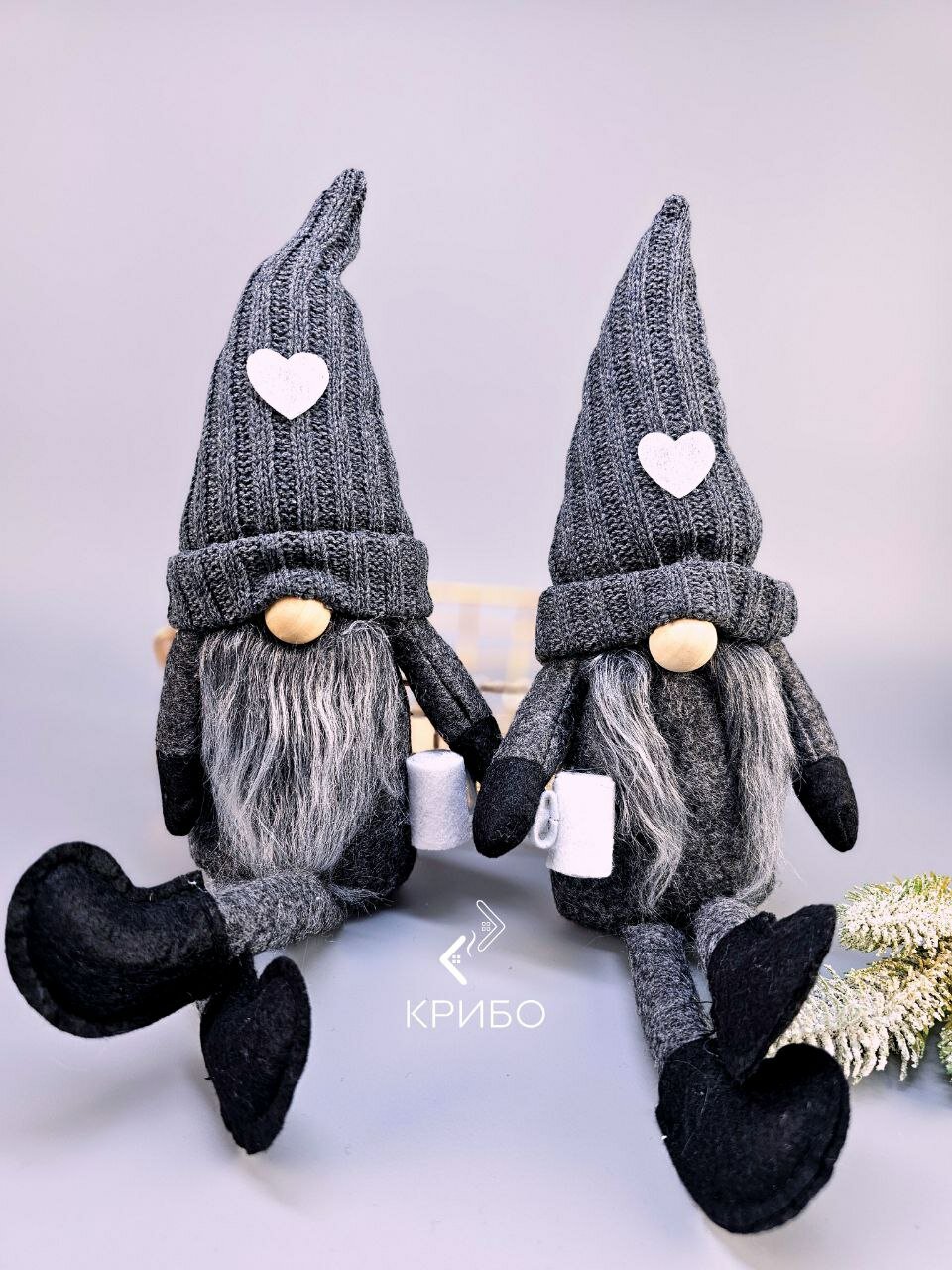 Новогодний Светящийся Гном Домовой крибо 2 шт