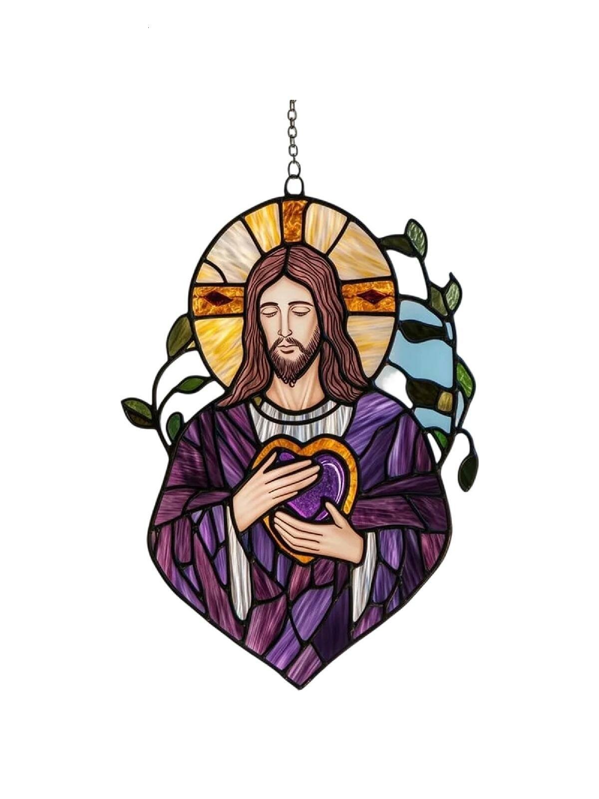 Подвесной витраж, украшение для подвешивания окон "Ловцы солнца Христа Иисуса"