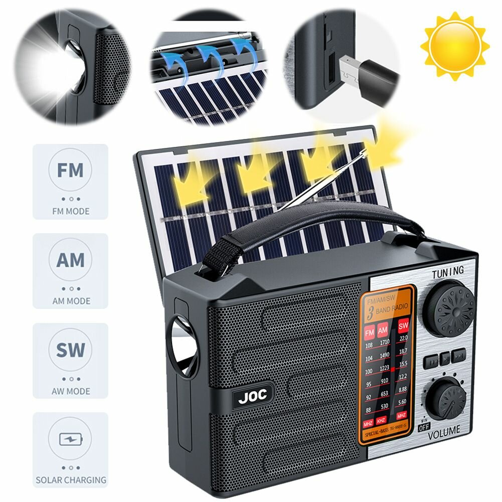Портативный радиоприемник AM/FM/SM с солнечной зарядкой и MP3-плеером