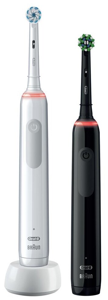 Электрическая зубная щетка Oral-B Pro Series 3, набор из 2 штук, с датчиком давления на десны, Черная и Белая