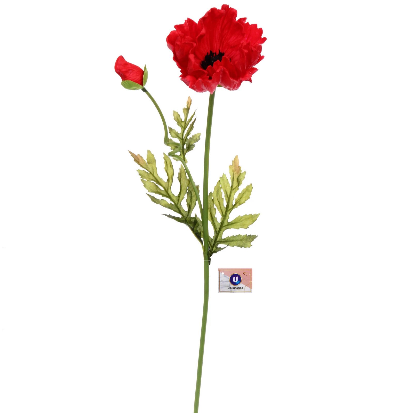 Искусственный цветок «Natur» 60 см, мак красный, с бутоном и листьями, для декора интерьера