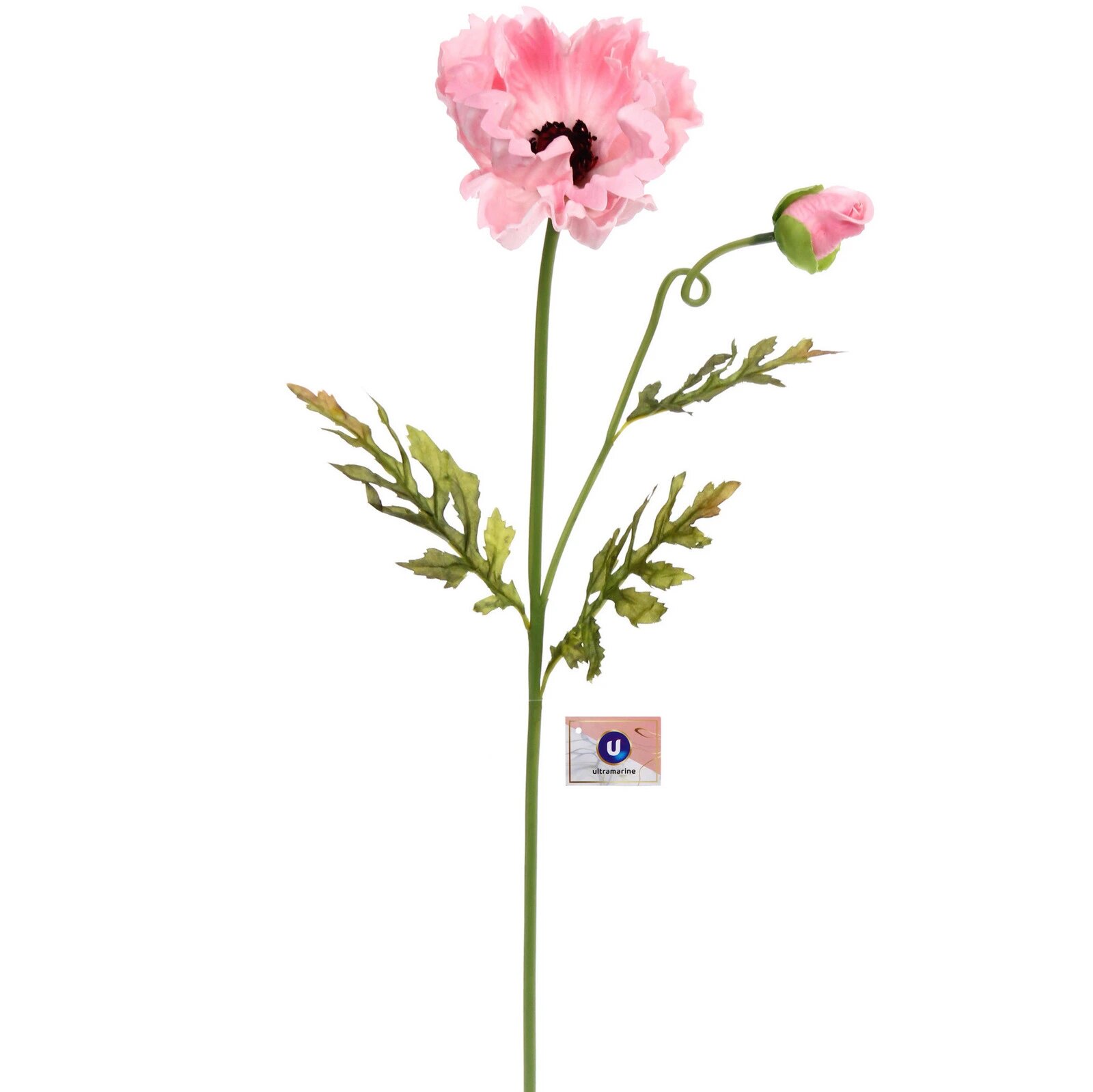 Искусственный цветок «Natur» 60 см, мак розовый, с раскрытым бутоном и листьями, для интерьера