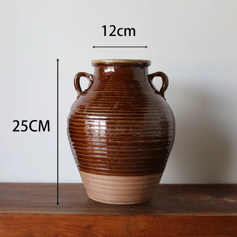 Юньнаньская глиняная ваза, винтажная старинная банка с двумя ручками, деревенская ручная работа, большая декоративная