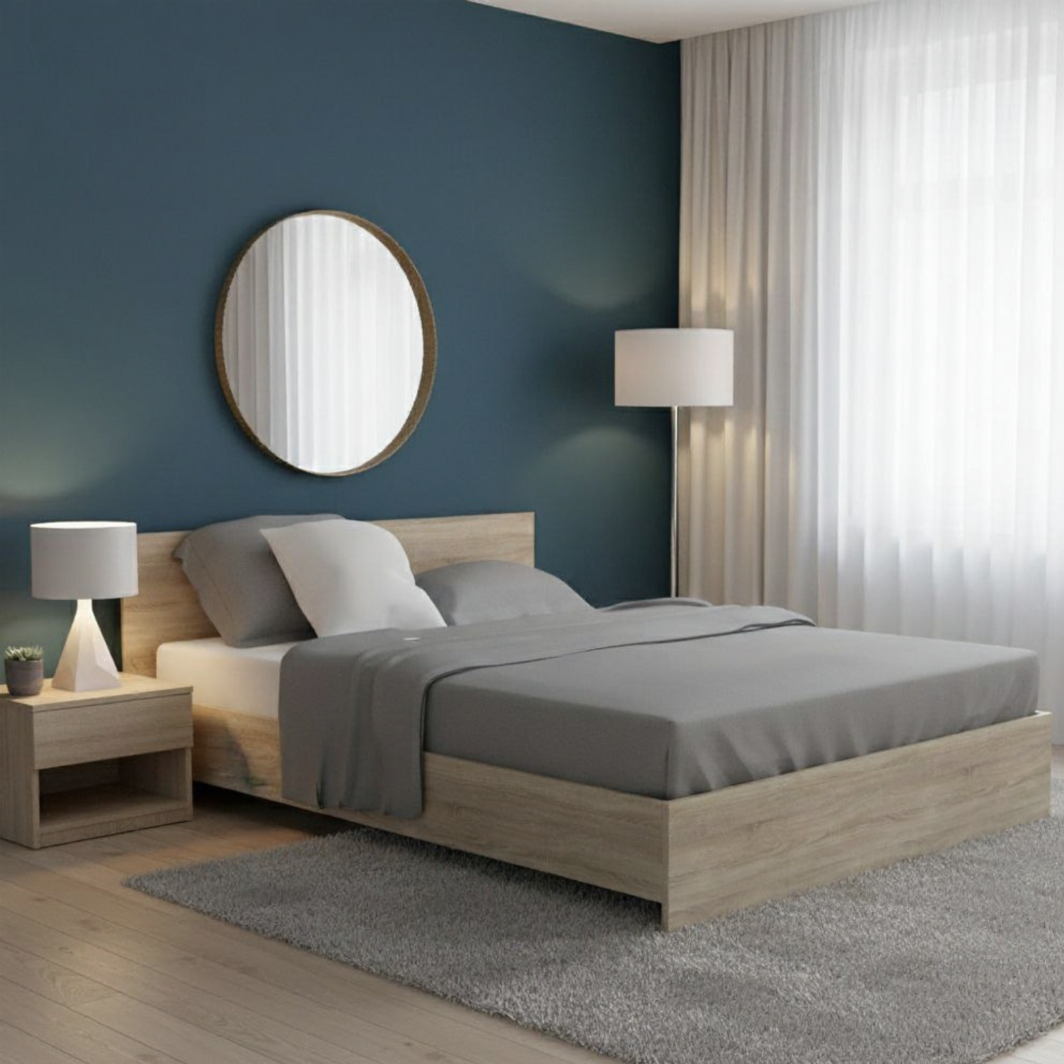 Кровать двуспальная Римини (сп. м. 160х200 см, настил ДСП), Дуб сонома, усиленная конструкция