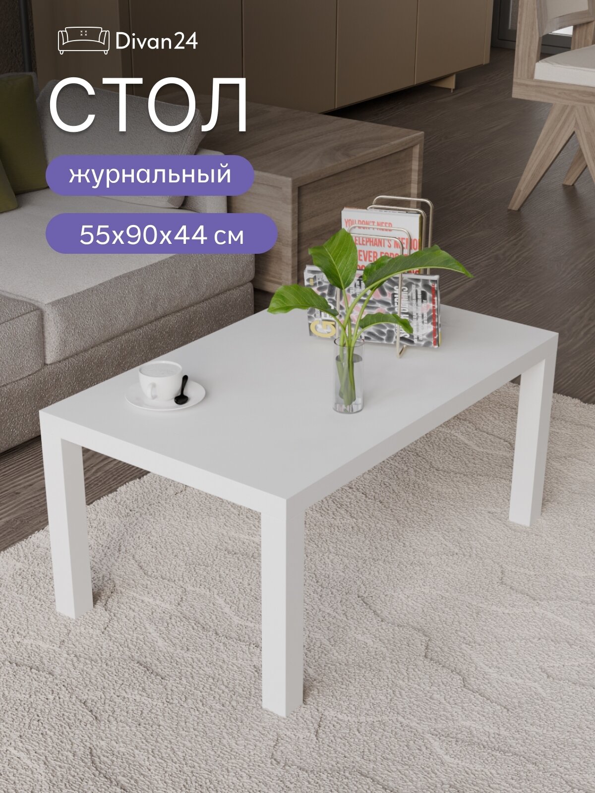 Столик кофейный Диван 24 550*900 мм белый