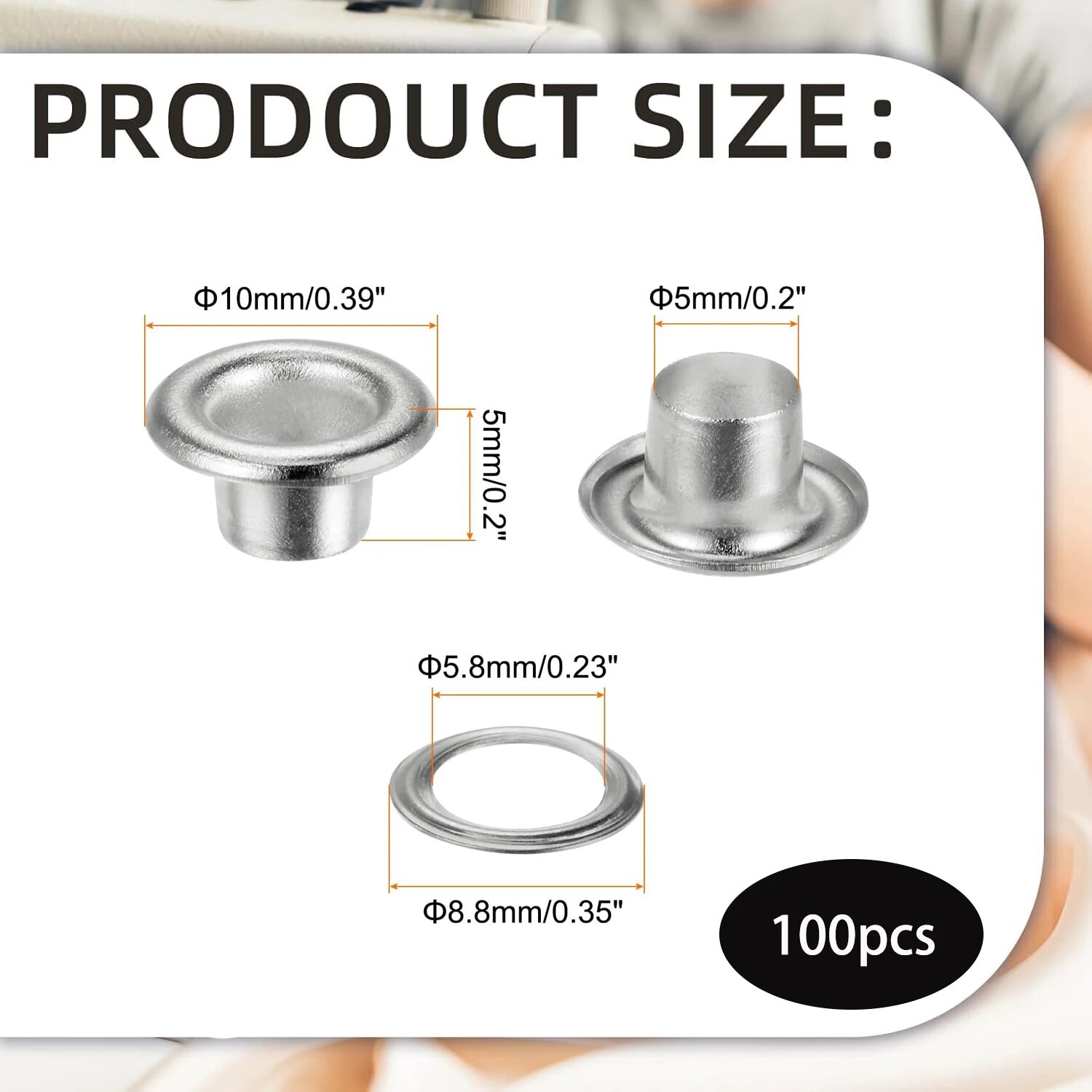 Металлические люверсы для кожи 3мм, 4мм, 5мм 5mm Nickel