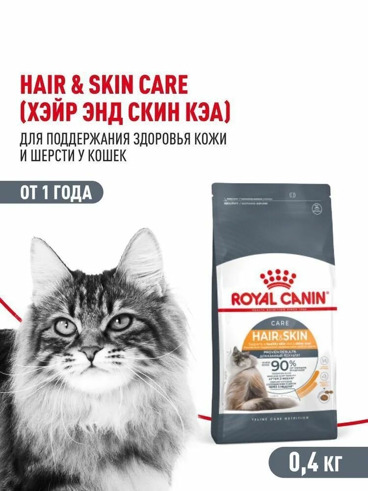Сухой корм для кошек Royal Canin Hair&Skin Care для поддержания здоровья кожи и шерсти, с птицей, 400 г