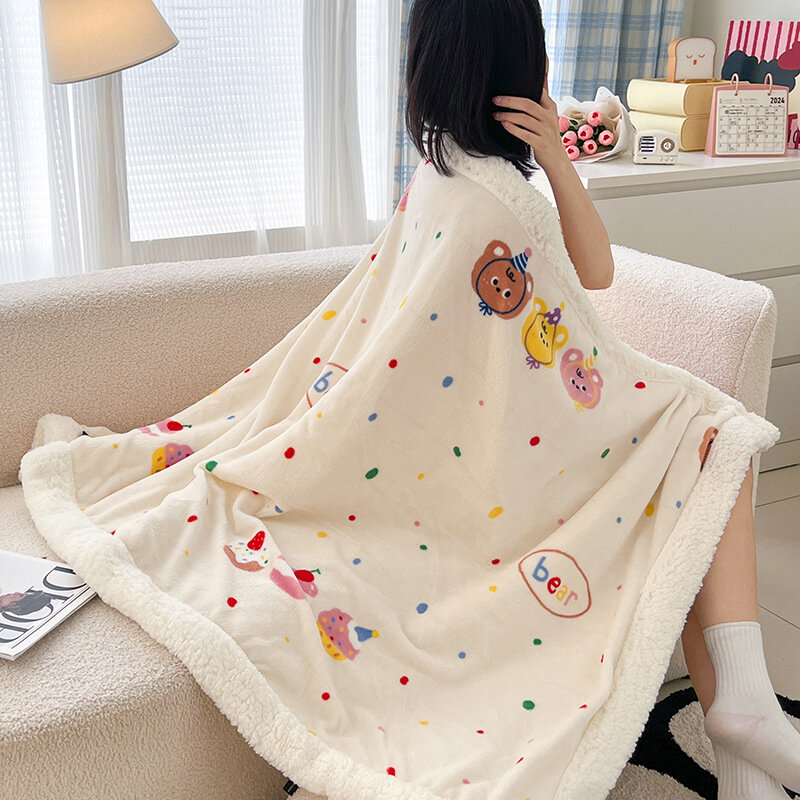 2026 Новейшее одеяло из овечьей шерсти для беременных и детей класса А, стиль Ins, многофункциональное покрывало, одеяло для студентов, мультяшное флисовое одеяло для дивана