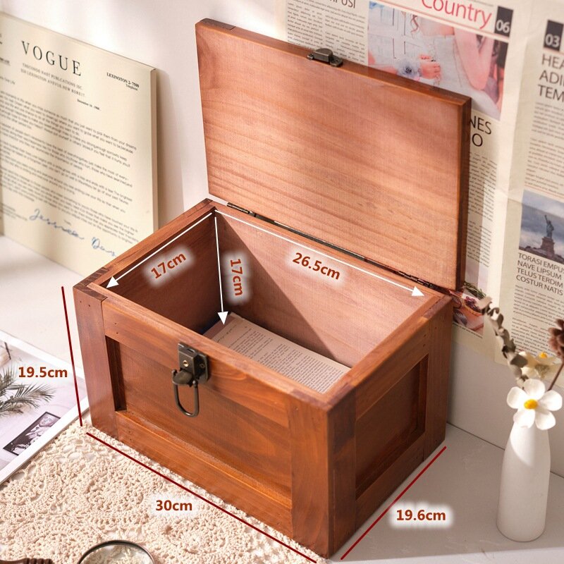 Винтажный деревянный настольный запираемый ящик для хранения с крышкой, пылезащитный ящик для документов, антикварный ящик для хранения, контейнер для косметики и мелочей