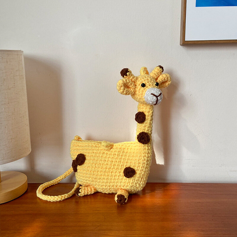 Милая маленькая сумка через плечо для девочки, вязаная сумка с жирафом, аксессуар для девочек на прогулку