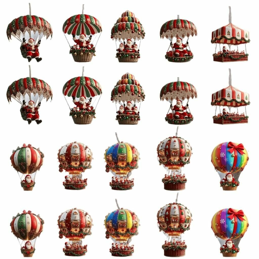 Тематическое украшение с парашютом Санты: прочный деревянный декор для ёлки и авто, - набор из 20 предметов