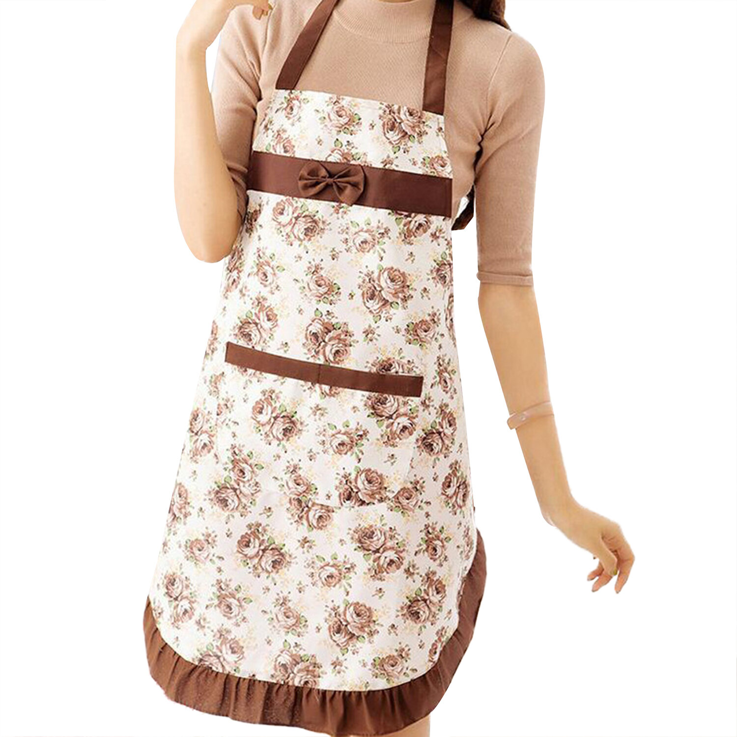 1-Pack Фарфоровый Велвет Твилл Накидка с Галстуком и Лентой Кокетка с Флоральными Узорами, 2 Кармана, Женская Накидка для Дома, Уборки, Кухня, Повар, Готовка, Кухня, Барбекю, Выпечка, Подарки, Размер 76*67cm, Цвета: Красный, Синий, Фиолетовый, Зеленый,